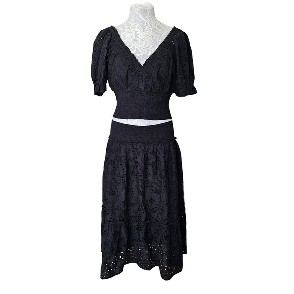 Jennifer & Grace | Skirts | Jennifer Grace Black Eyelet Smocked ...